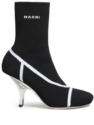 Marni Logo Intarsia Knit Ankle Boots