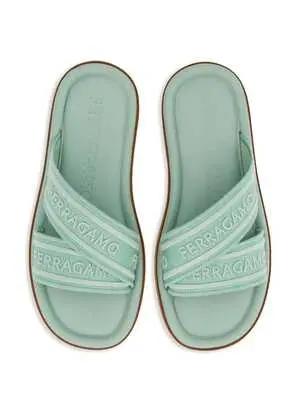 FERRAGAMO Logo-print Round-toe Slides