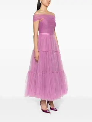 ANA RADU Off-shoulder Fluted Maxi Dress - Purple