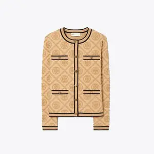 Tory Burch Kendra Embossed Cardigan - Camel Heather