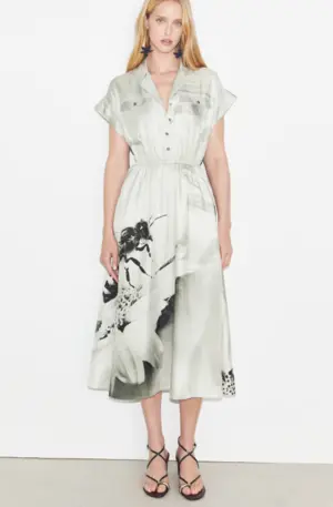 Tory Burch PRINTED SILK TWILL SHIRTDRESS Grey