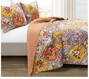 LUSH DECOR Flower Reversible Quilt Tangerine/li Lac Full/queen - One-color