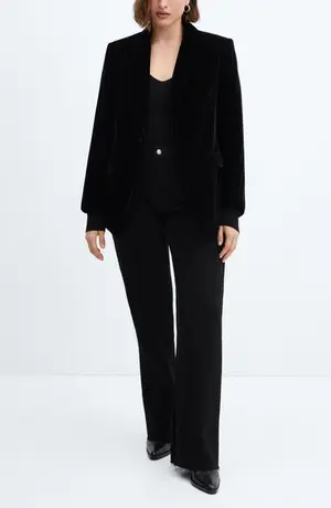 Mango Velvet Blazer - Black
