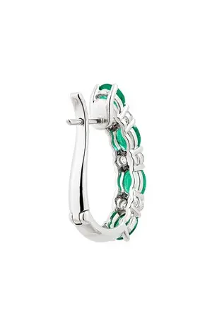 VALANI ATELIER Alternating Emerald & Diamond Hoop Earrings - 14k White Gold
