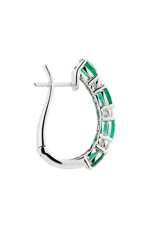 VALANI ATELIER Alternating Emerald & Diamond Hoop Earrings - 14k White Gold