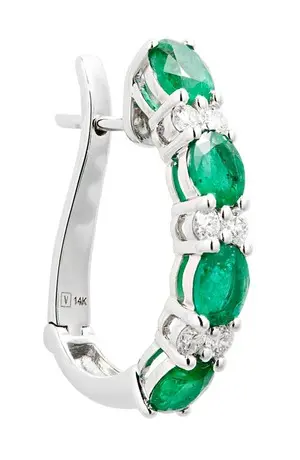 VALANI ATELIER Alternating Emerald & Diamond Hoop Earrings - 14k White Gold