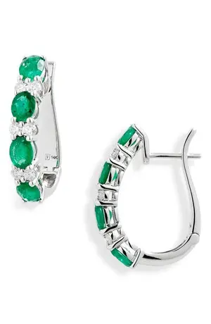 VALANI ATELIER VALANI ATELIER Alternating Emerald & Diamond Hoop Earrings White Gold/ Emerald/ Diamond