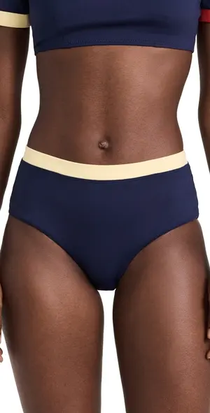 Staud Devon High Rise Bikini Bottoms Navy Colorblock