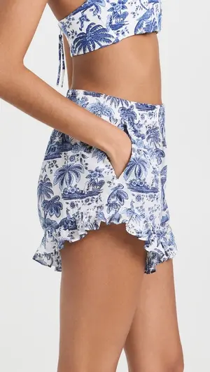 Staud Boyana Toile Print Shorts - Blue Toile