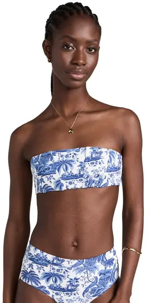 Staud Mala Toile Bikini Top - Blue Toile