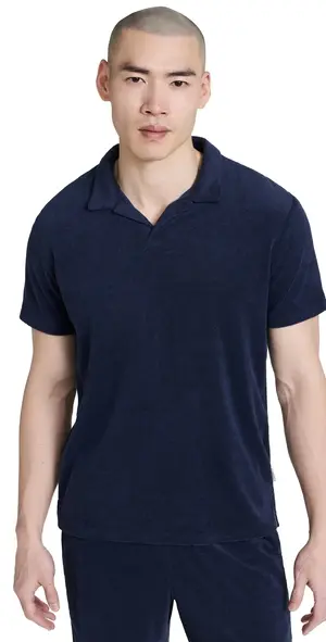 Onia Towel Terry Johnny Collar Polo - Deep Navy