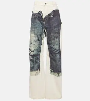 JEAN PAUL GAULTIER Tattoo Collection Trompe L'oeil Wide-leg Jeans - White