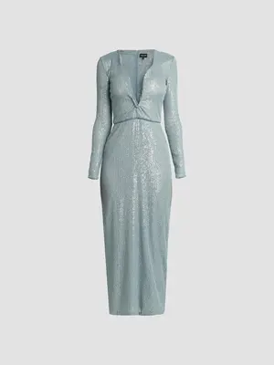 Giorgio Armani Sequined Long-sleeve Midi Dress - Silver Cloud