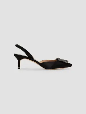 Manolo Blahnik Hangisli 50mm Jewel Buckle Satin Pumps - Black