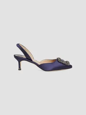 Manolo Blahnik Hangisli 50mm Jewel Buckle Satin Pumps - Navy