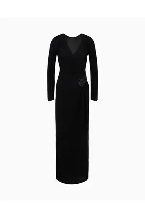 Giorgio Armani Long Dress In Pleated Jersey - Black