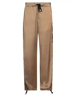 Versace Satin Trousers With Signature Print - Beige