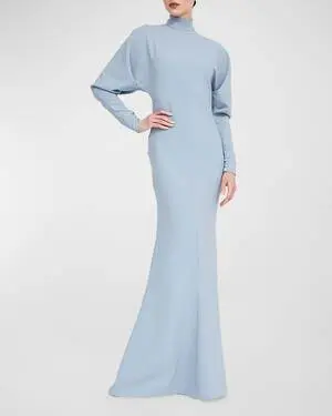Atelier Prabal Gurung Katherine Mock-Neck Dolman-Sleeve Trumpet Gown - Ice  Blue | Editorialist