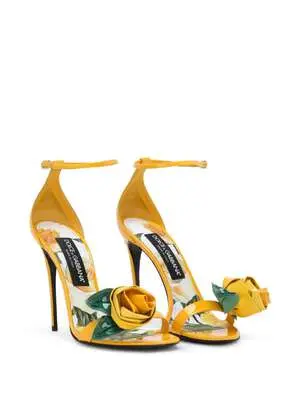 Dolce & Gabbana 105mm Keira Floral-appliqué Leather Sandals - Yellow