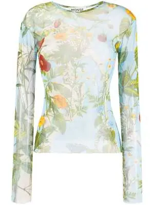 Monse Botanical Print Mesh T-shirt - Blue