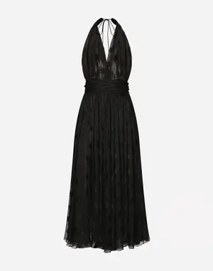 Dolce & Gabbana Dévoré Satin Calf-length Dress With All-over Dg Logo