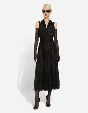 Dolce & Gabbana Dévoré Satin Calf-length Dress With All-over Dg Logo