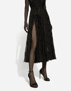 Dolce & Gabbana Dévoré Satin Calf-length Dress With All-over Dg Logo
