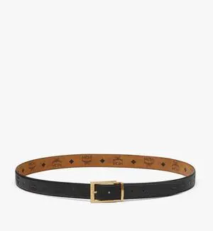 Mcm Aren Reversible Belt 1.3" In Embossed Monogram Leather - Black