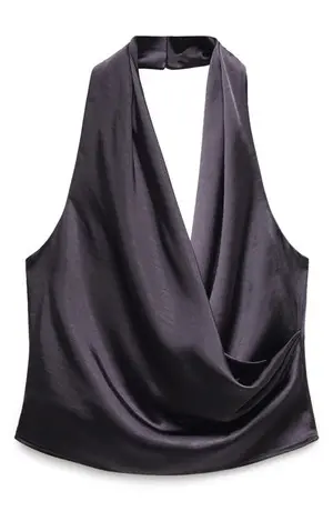 Mango Matte Satin Draped Halter Top