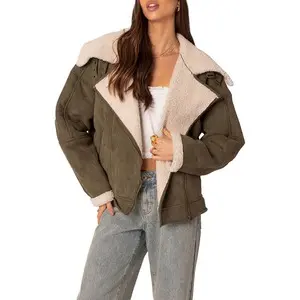 EDIKTED Oversized Faux Shearling And Faux Suede Jacket