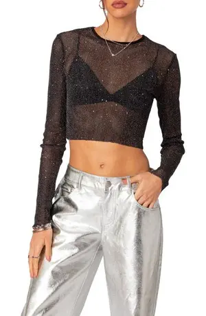 EDIKTED Marly Sequin Sheer Crop Top