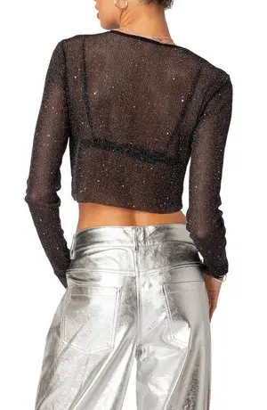 EDIKTED Marly Sequin Sheer Crop Top