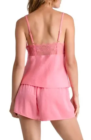 MIDNIGHT BAKERY Elsie Lace Trim Hammered Satin Short Pajamas