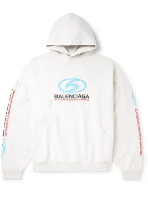 Balenciaga Oversized Logo-print Distressed Cotton-jersey Hoodie