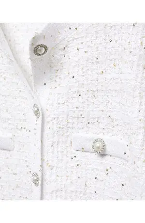 Mango Imitation Pearl & Crystal Button Sequin Tweed Cardigan