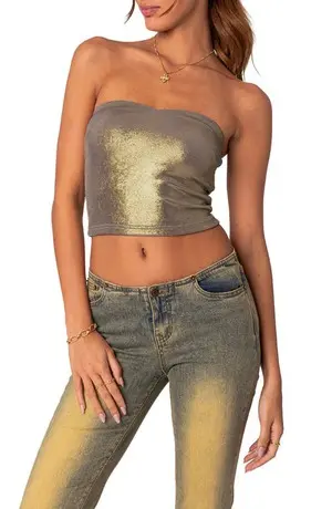 EDIKTED Spotlight Metallic Tube Top