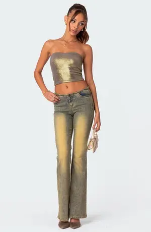EDIKTED Spotlight Metallic Tube Top