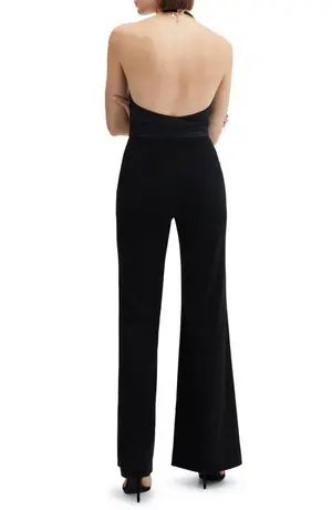 Mango Halter Neck Flare Leg Jumpsuit