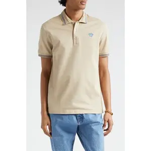 Versace Tipped Embroidered Medusa Cotton Piqué Polo Mastic