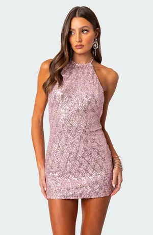 EDIKTED Sequin Halter Mini Dress