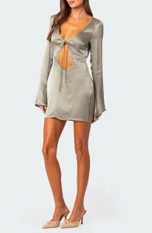 EDIKTED Cutout Long Sleeve Satin Mini Dress