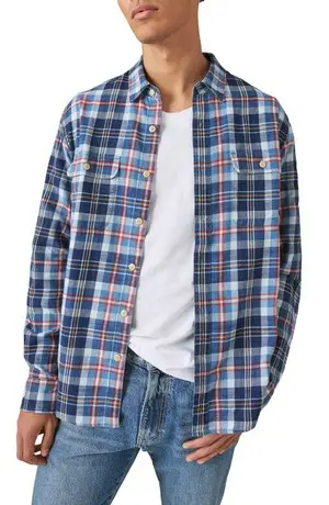 Lucky Brand Mesa Plaid Cotton Flannel Button-up Shirt - Blue Indigo