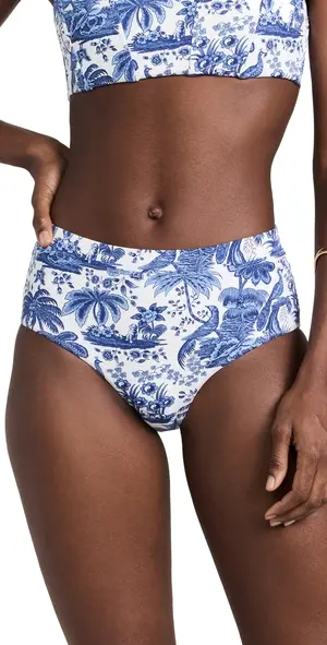 Staud Devon Toile High-rise Bikini Bottom - Blue Toile