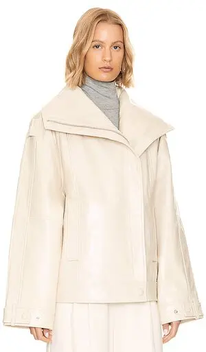 Remain Birger Christensen Oversized Leather Jacket In White