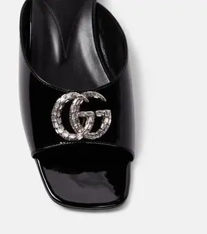 Gucci Gg Embellished Patent Leather Slides