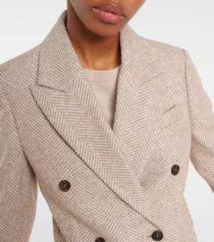 Brunello Cucinelli Chevron Wool-blend Blazer - Neutrals