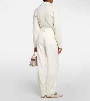 Brunello Cucinelli High-rise Gabardine Wide-leg Pants - White