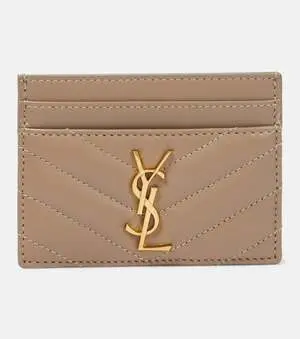 Saint Laurent Cassandre Matelassé Leather Cardholder Beige