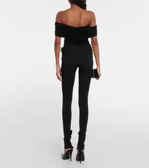 Magda Butrym Floral Ruched Off-shoulder Crop Top