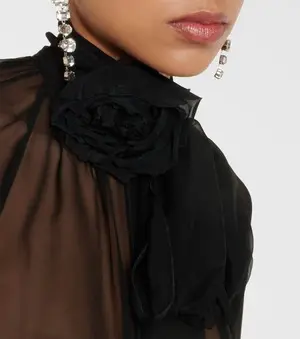 Dolce & Gabbana Floral-appliqué Silk Chiffon Blouse - Black